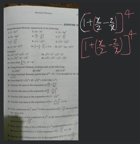 Binomial Theoremexercise 10using Binomial Theorem Expand Each Of The F