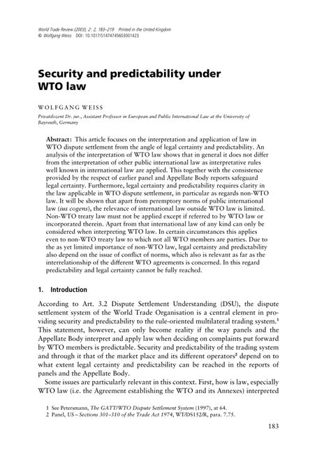 Pdf Security And Predictability Under Wto Law