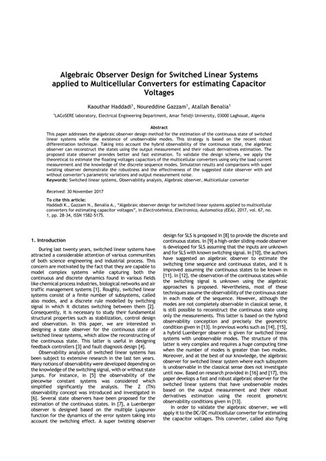 Pdf Algebraic Observer Design For Switched Linear Systems Applied To Multicellular Converters