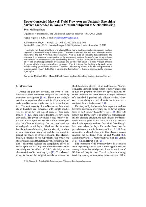 Pdf Upper Convected Maxwell Fluid Flow Over An Unsteady Stretching Surface Embedded In Porous