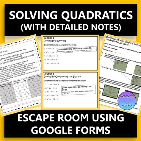 Solving Quadratics With Detailed Notes Digital Escape Room Absolute