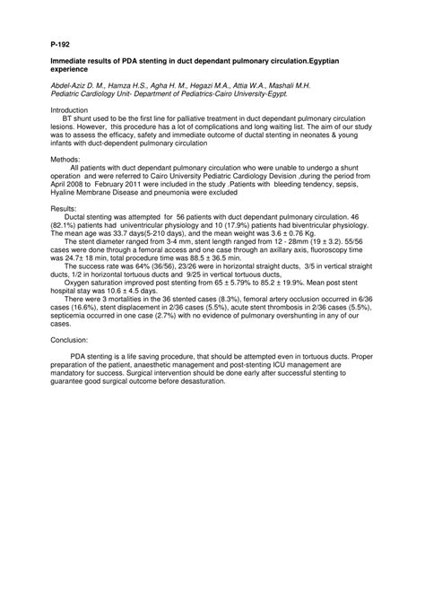 Pdf Immediate Results Of Pda Stenting In Duct Dependnt Pulmonary