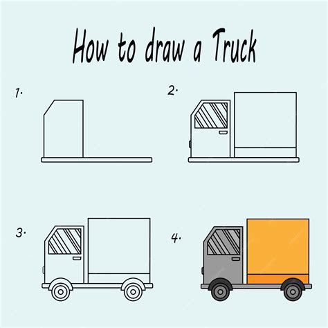 Шаг за шагом рисуем грузовик хорошо подходит для рисования детских иллюстраций векторная