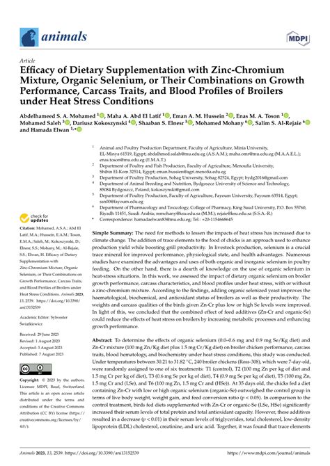 Pdf Efficacy Of Dietary Supplementation With Zinc Chromium Mixture