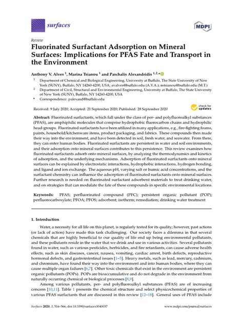 Fluorinated Surfactant Adsorption On Mineral Surfaces Implications For