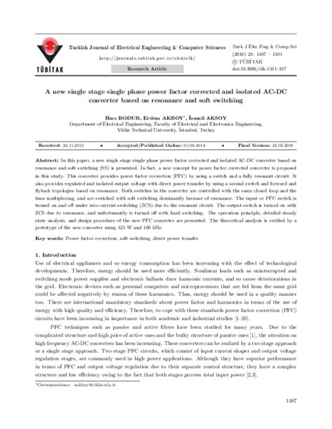 Pdf A New Single Stage Single Phase Power Factor Corrected And Isolated Ac Dc Converter Based