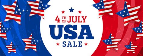 7월 4일 미국 세일 레터링 디자인이 빨간색과 파란색 원형 의 상추적 배경에 별 모양의 미국 국기 요소와 함께 있습니다 4에 대한 스톡 벡터 아트 및 기타 이미지 Istock