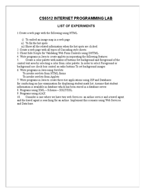 Cs6512 Internet Programming Lab List Of Experiments Pdf World Wide