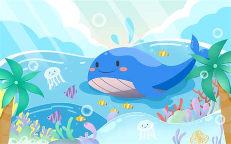 大海鲸鱼海底卡通绘画 素材CNN