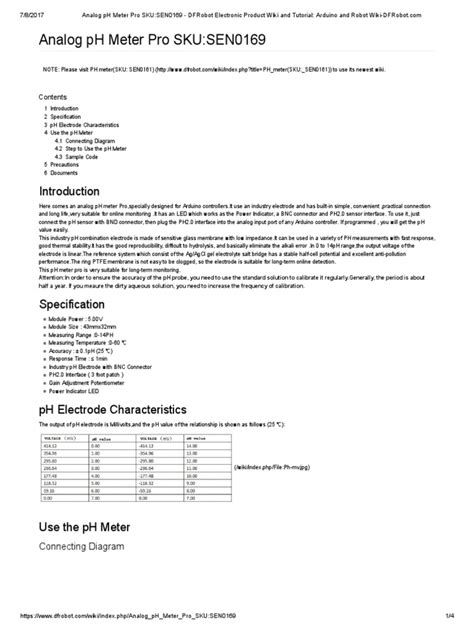 Analog Ph Meter Pro Sku Sen0169 Dfrobot Electronic Pdf Ph