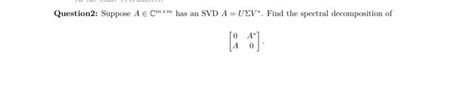 Solved Question2 Suppose A∈cm×m Has An Svd AuΣv∗ Find The