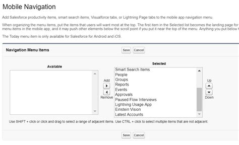 Salesforce1 App How Do I Customize The Navigation Menu In The Mobile App For Community
