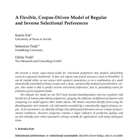 A Flexible Corpus Driven Model Of Regular And Inverse Selectional