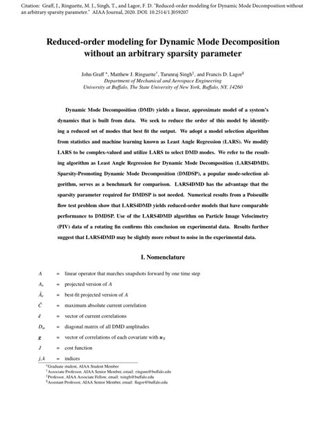 Pdf Reduced Order Modeling For Dynamic Mode Decomposition Without An Arbitrary Sparsity Parameter