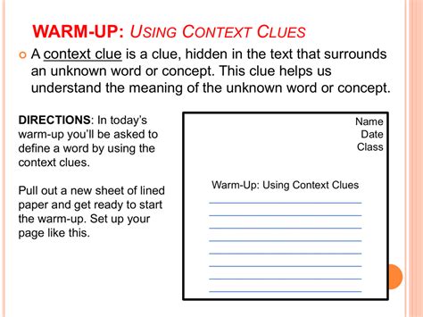 Warm Up Using Context Clues Directions
