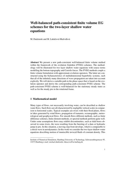 Pdf Well Balanced Path Consistent Finite Volume Eg Schemes For The Two Layer Shallow Water