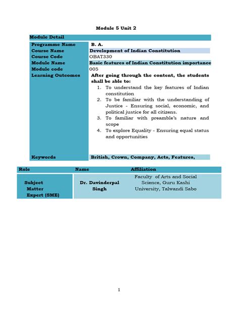 Module 5 Unit 2 Basic Features Of Indian Constitution Pdf