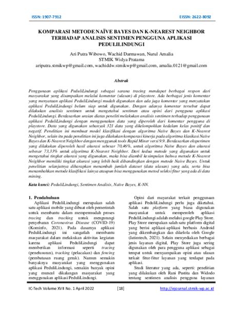 Pdf Komparasi Metode Naïve Bayes Dan K Nearest Neighbor Terhadap Analisis Sentimen Pengguna