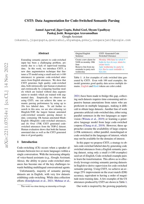 Pdf Cst5 Data Augmentation For Code Switched Semantic Parsing