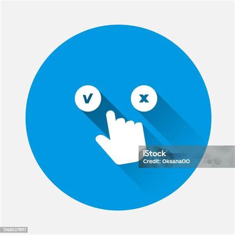 벡터 아이콘 손은 네거티브와 파란색 배경의 양수 단추를 누르는 중에서 선택할 수 있습니다 긴 그림자가 있는 플랫 이미지 쉽게 편집 그림을 위해 그룹화 된 레이어 당신의
