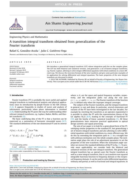 pdf a transition integral transform obtained from generalization of