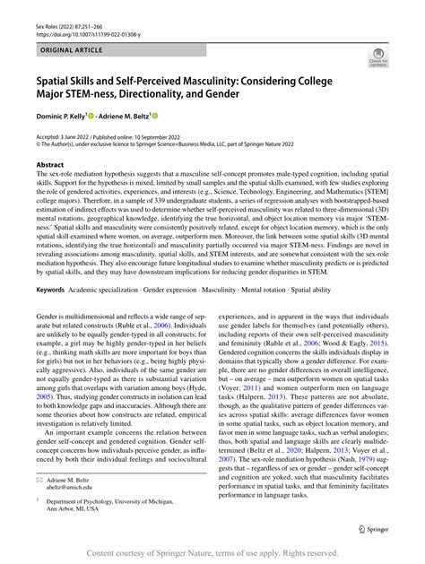 Spatial Skills And Self Perceived Masculinity Considering College Major Stem Ness