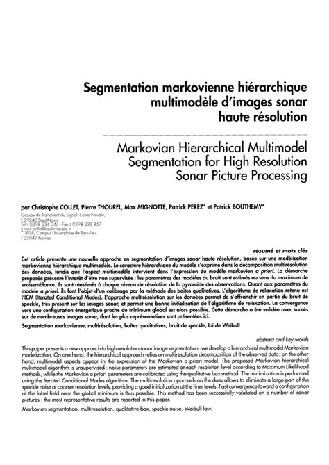 Pdf Markovian Hierarchical Multimodel Segmentation For High