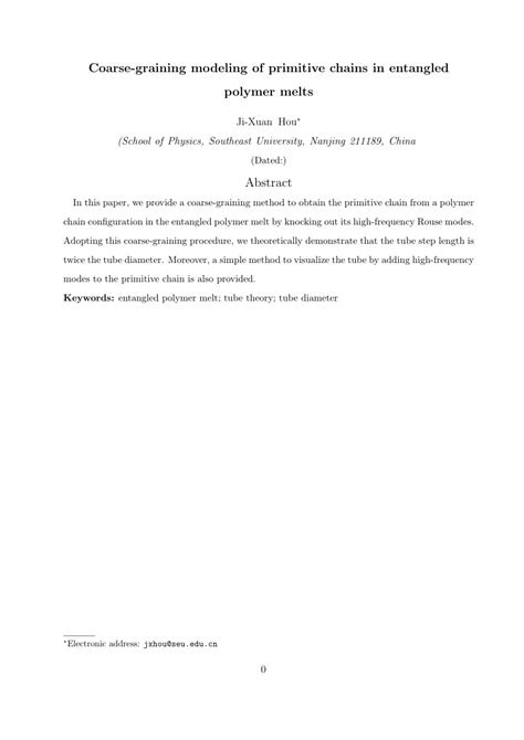 Pdf Coarse Graining Modeling Of Primitive Chains In Entangled Polymer Melts