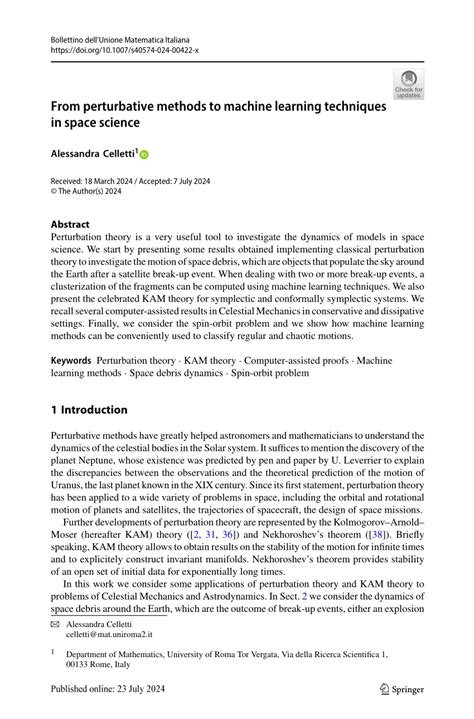 Pdf From Perturbative Methods To Machine Learning Techniques In Space Science