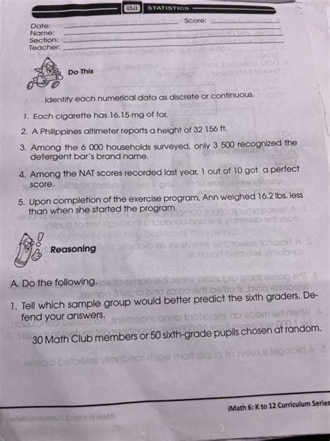 Solved A STATISTICS Score Date Name Section Teacher Do Chegg Com