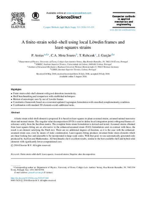 pdf a finite strain solid shell using local löwdin frames and least squares strains carlos