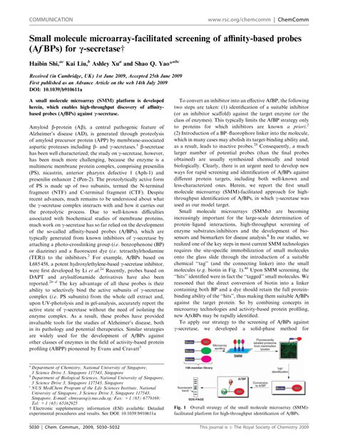 Pdf Small Molecule Microarray Facilitated Screening Of Affinity Based