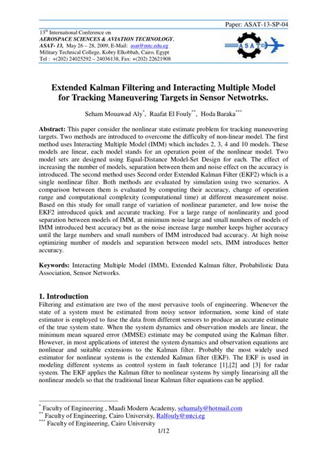 Pdf Extended Kalman Filtering And Interacting Multiple Model For
