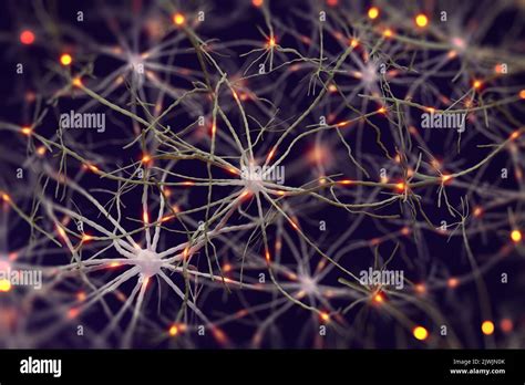 Brain Under Microscope 3d Illustration Neural Connections Neural Network Electrical Impulses
