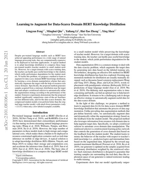 Pdf Learning To Augment For Data Scarce Domain Bert Knowledge Distillation