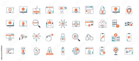 Cyber Crime And Security Icon Set Data Protection Symbol Secured Network Icon Collection