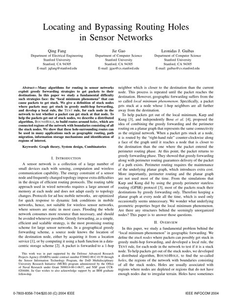 Pdf Locating And Bypassing Routing Holes In Sensor Networks