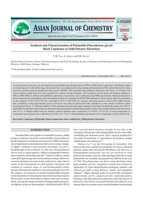 Pdf Synthesis And Characterization Of Polylactide Polyethylene Glycol Block Copolymer As