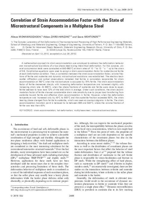 Pdf Correlation Of Strain Accommodation Factor With The State Of