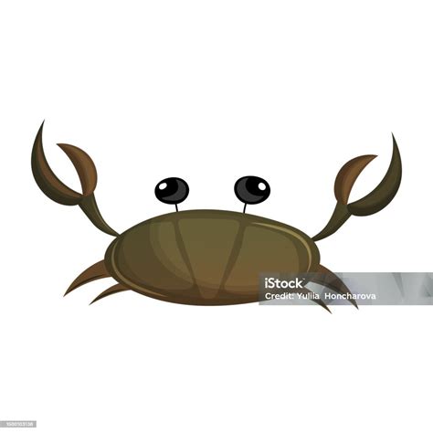 발톱과 부풀어 오른 눈을 가진 바다 게 흰색 배경에 분리된 평면 벡터 그림입니다 0명에 대한 스톡 벡터 아트 및 기타 이미지 0명 갈고리 발톱 갑각류 Istock