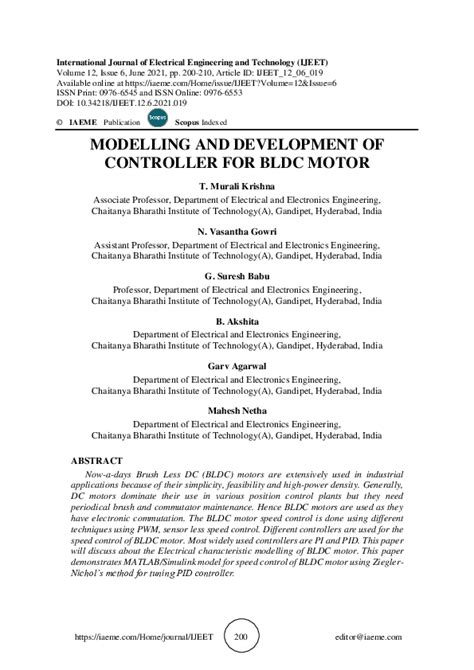 Pdf Modelling And Development Of Controller For Bldc Motor Iaeme Publication