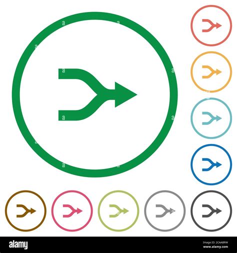Merge Arrows Flat Color Icons In Round Outlines On White Background