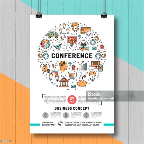 비즈니스 컨퍼런스 포스터 템플릿 A4 크기 라인 아트 아이콘 모임에 대한 스톡 벡터 아트 및 기타 이미지 모임 컨퍼런스 이벤트 전단지 Istock