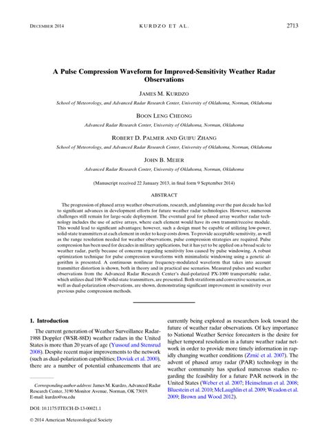 Pdf A Pulse Compression Waveform For Improved Sensitivity Weather