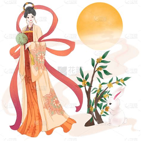 中秋节人物插画 嫦娥玉兔桂花
