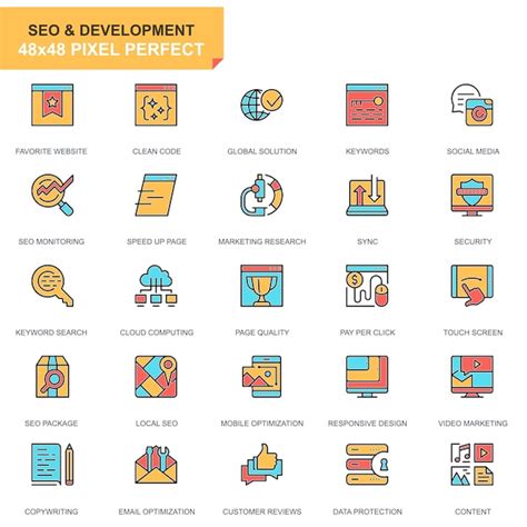 Premium Vector Flat Line Seo And Development Icons Set