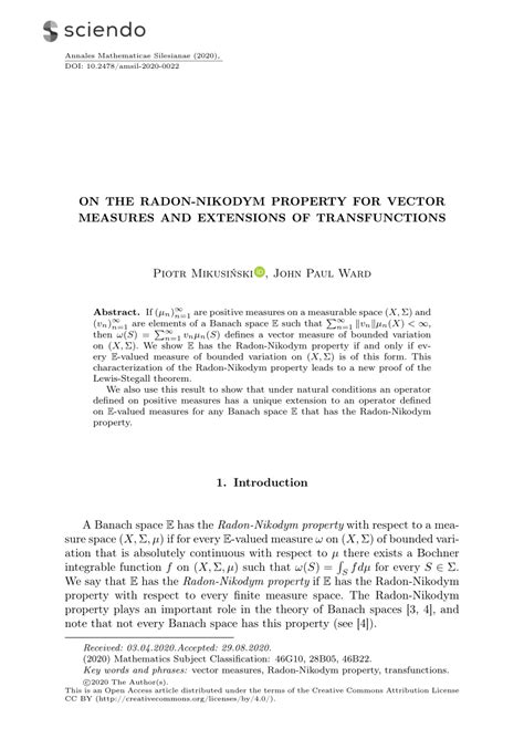 Pdf On The Radon Nikodym Property For Vector Measures And Extensions Of Transfunctions