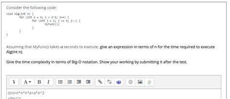Solved Consider The Following Code Void Alg Int N For Chegg