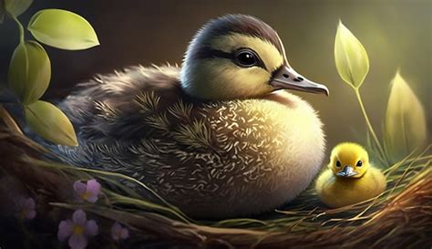 Premium Ai Image A Duck And Her Ducklings Are Sitting On A Nest With The Wordsthe Duckon It