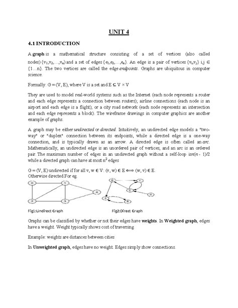 Data Structure Unit 4 Graphs Notes Unit 4 4 Introduction A Graph Is A Mathematical Structure